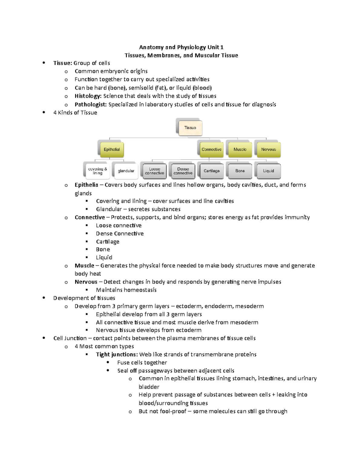 BIOL 430: Advanced Human Anatomy and Physiology I; Unit 1 - Tissues ...