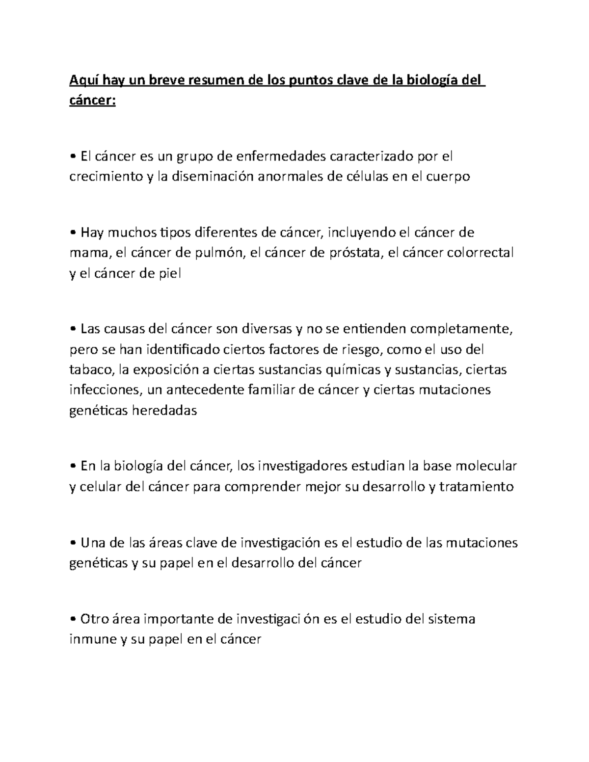 Mapa mental de la biología del cáncer - Aquí hay un breve resumen de ...