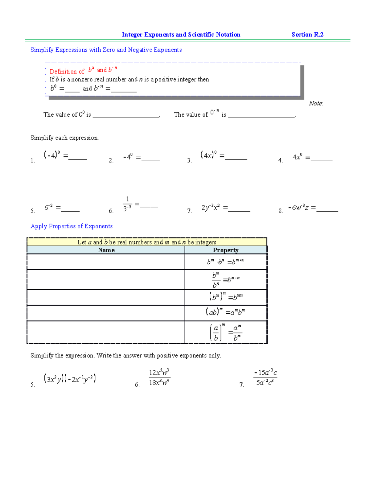 section r2 print out - Integer Exponents and Scientific Notation ...