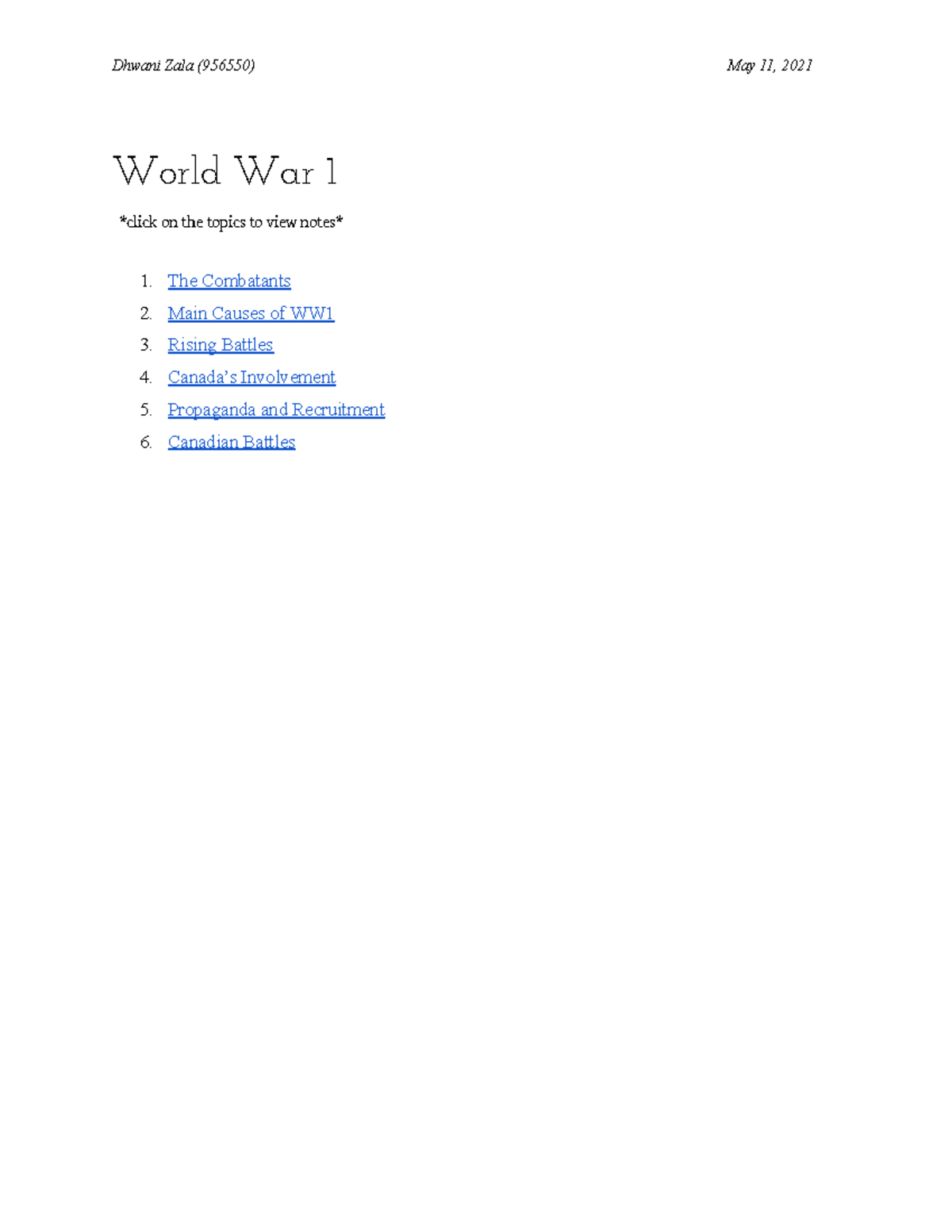 Unit 1 notes - World War 1 click on the topics to view notes The ...