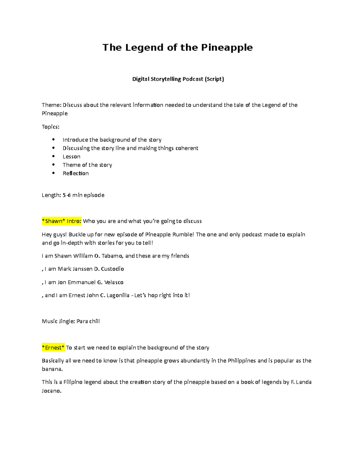 The Legend of the Pineapple Podcast Script 123 - The Legend of the ...