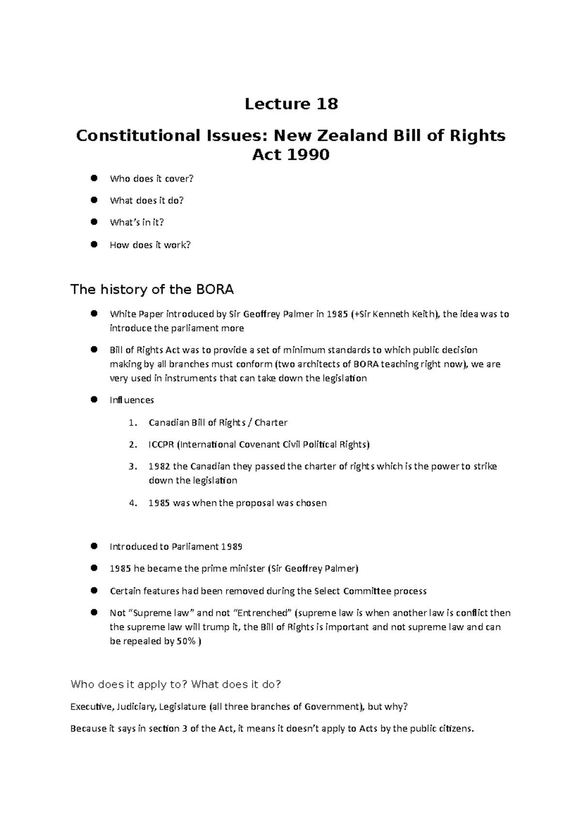 Lecture 18 - week 9 - Lecture 18 Constitutional Issues: New Zealand ...
