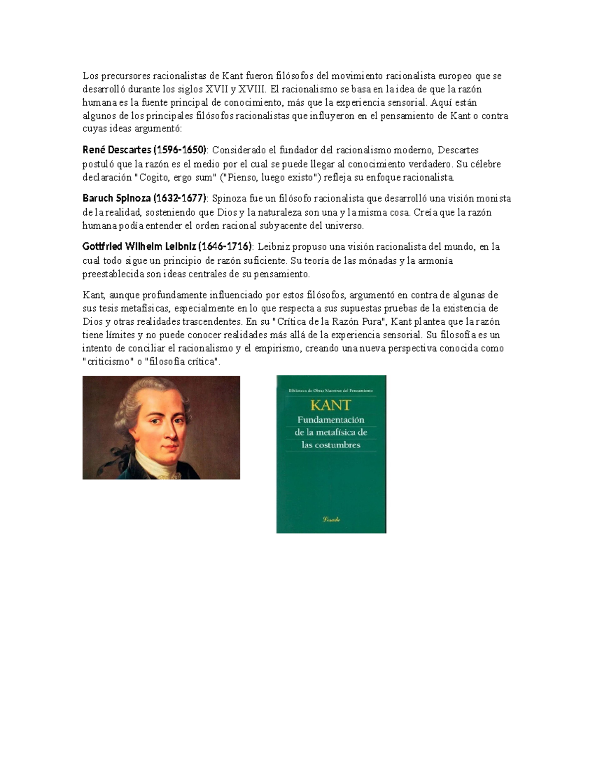 Los precursores racionalistas de Kant fueron filósofos del movimiento ...