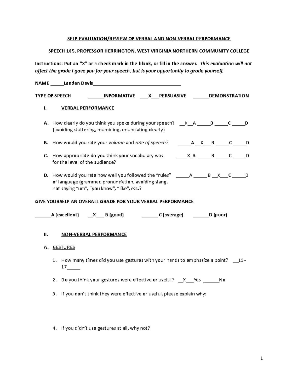 Studentselfevaluationofspeech Complete SELF EVALUATION REVIEW OF studentselfevaluationofspeech-complete-self-evaluation-review-of