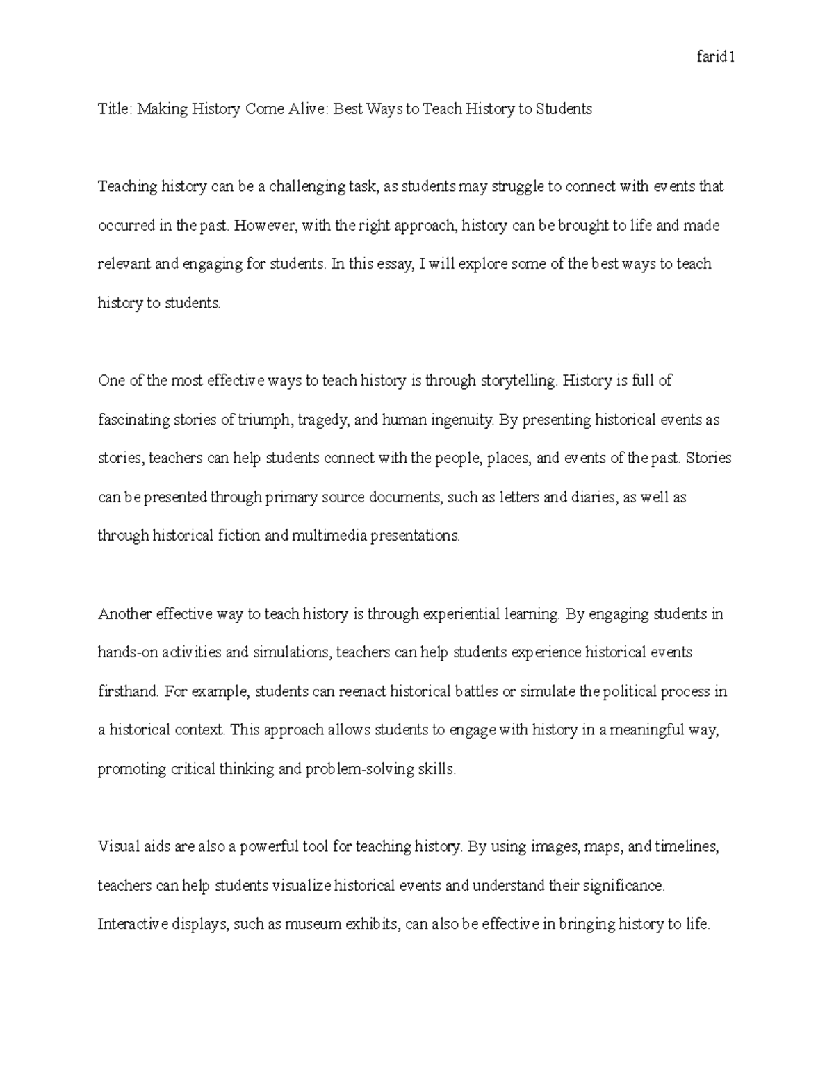 Teach History to Students - farid Title: Making History Come Alive ...