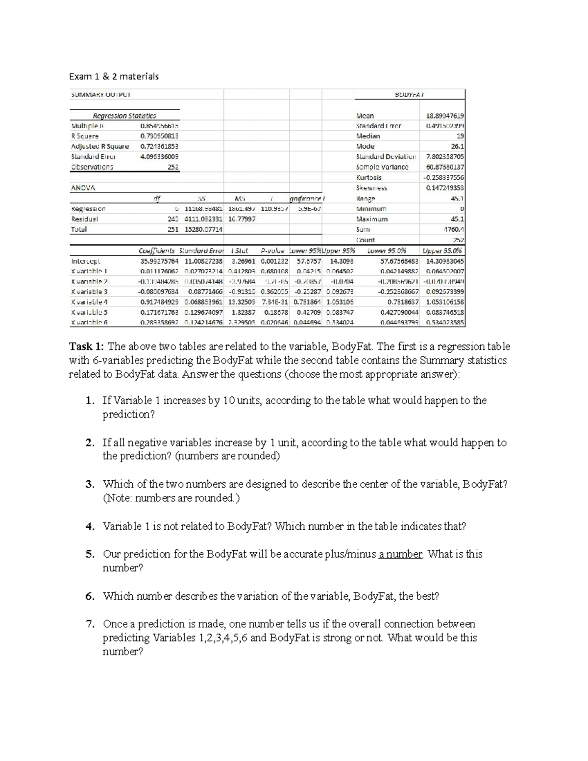 Stats 2 - Lecture notes 1-4 - Exam 1 & 2 materials Task 1: The above ...