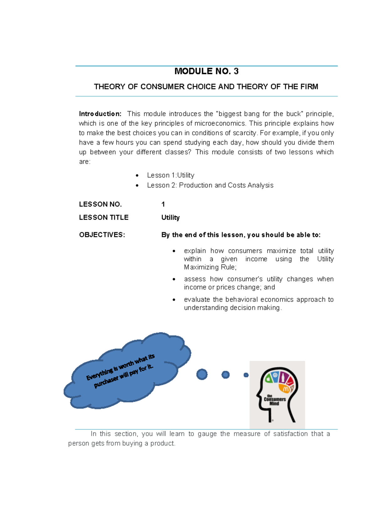 Economics - Module-3 - Theory of Consumer Choice and Theory of the Firm ...