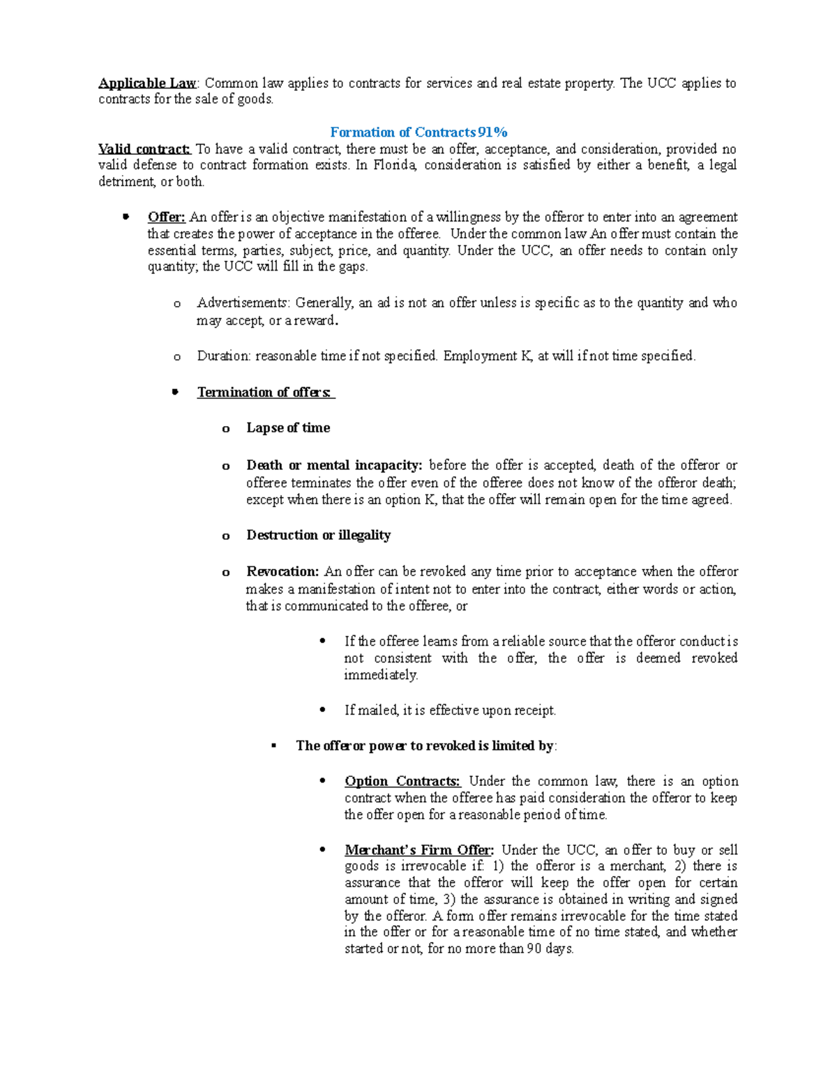 1. Contracts- Master - LAWS 610 - University of St Thomas - Studocu