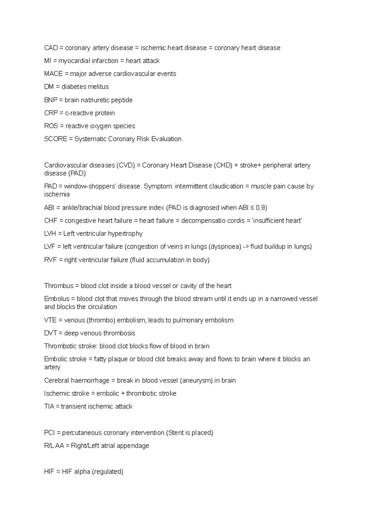Begrippen en afkortingen - CAD = coronary artery disease = ischemic ...