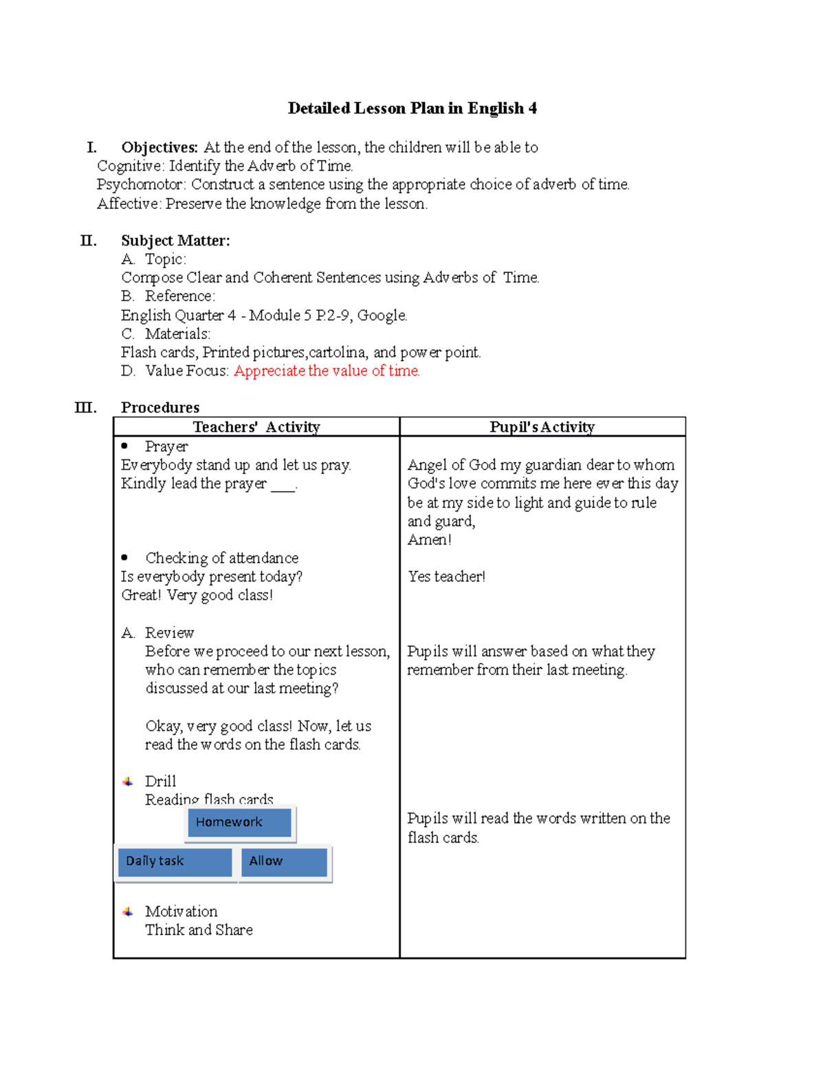 demo teaching g4 topic - Detailed Lesson Plan in English 4 I ...