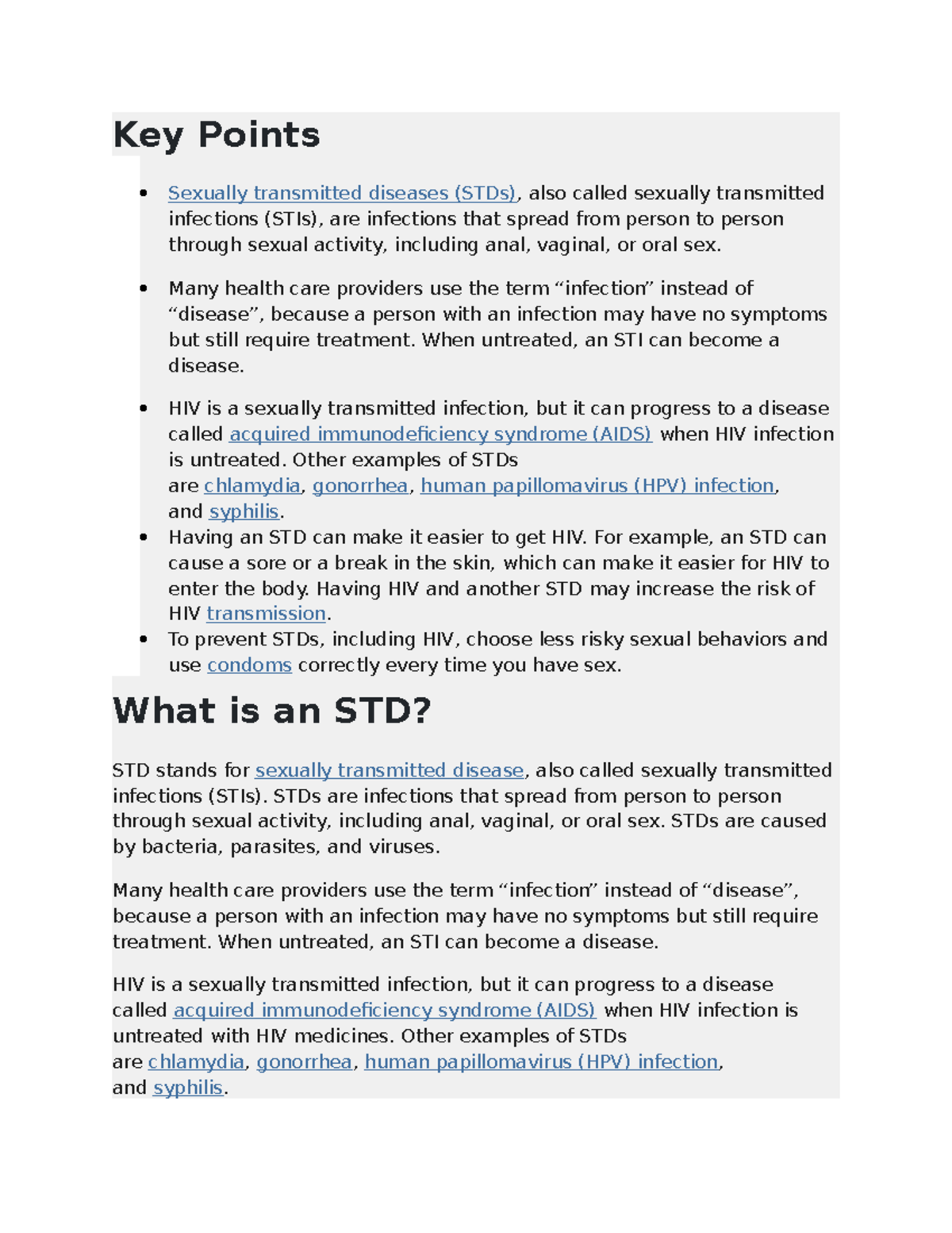HIV - project - Key Points Sexually transmitted diseases (STDs), also ...