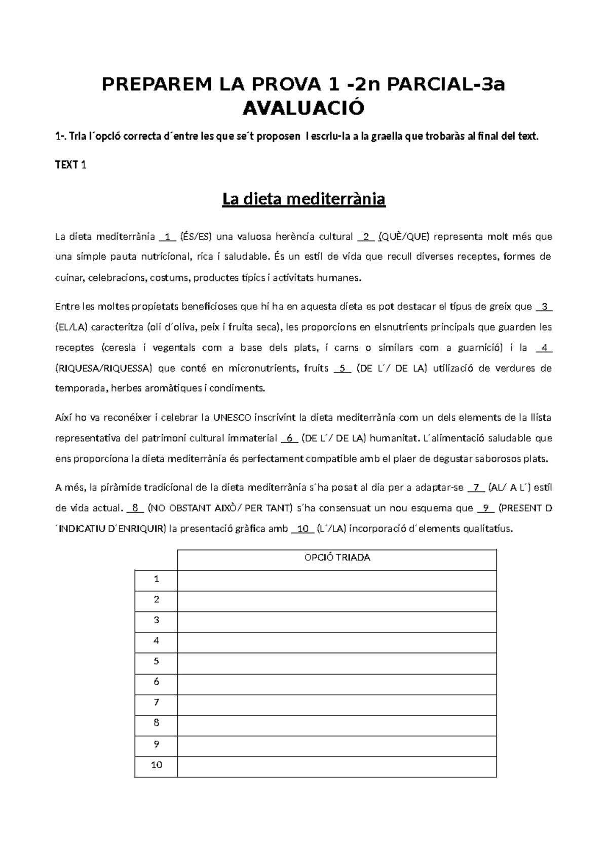 Preparem LA Prova 1 -2n parcial-3a aval - PREPAREM LA PROVA 1 -2n ...