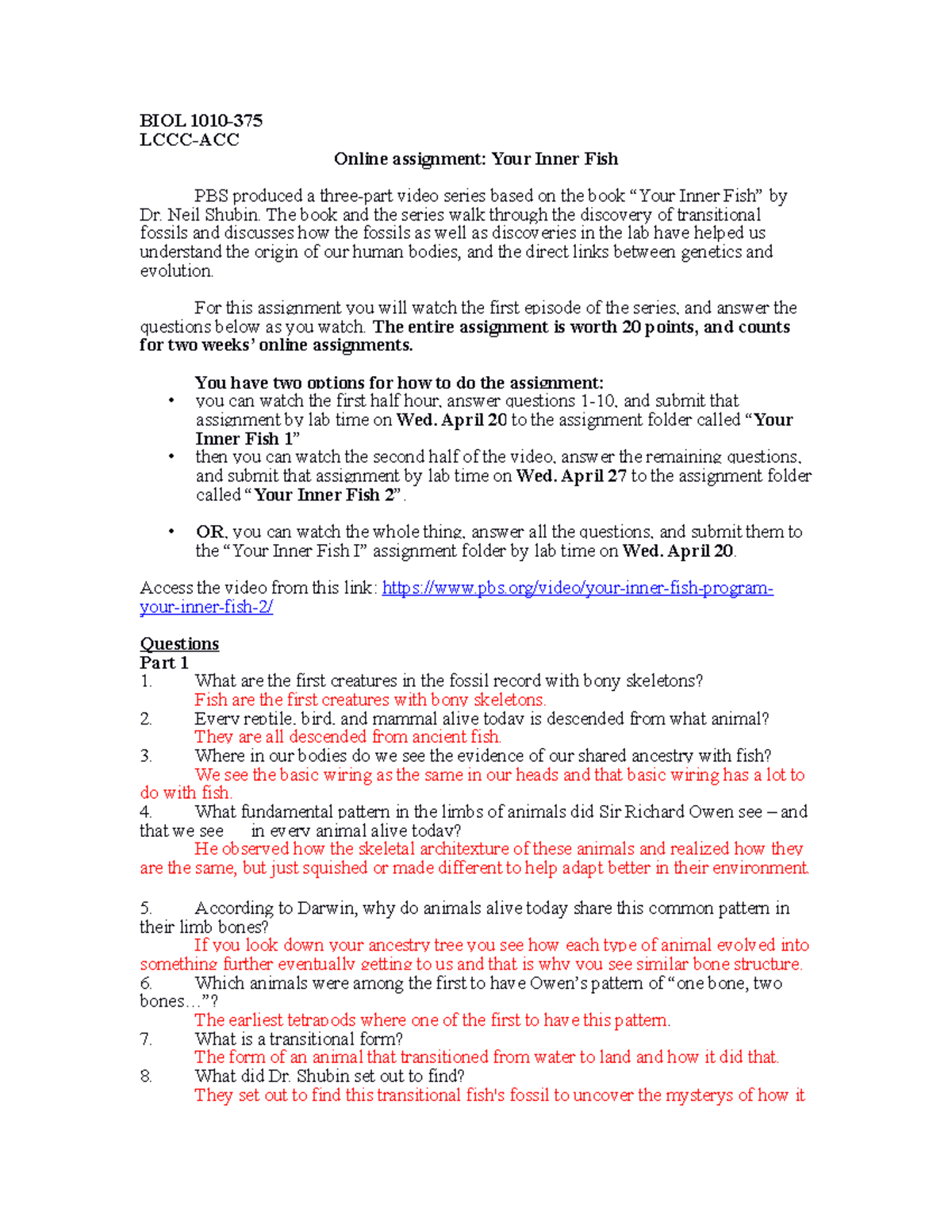 Your Inner Fish - BIOL 1010- LCCC-ACC Online assignment: Your Inner ...