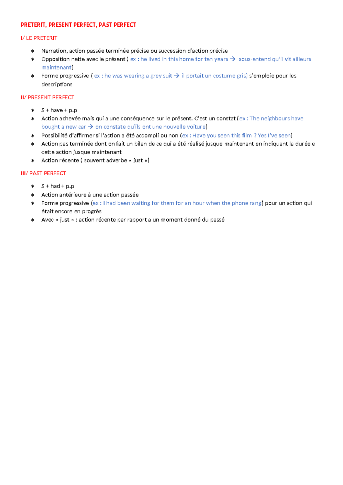 Prétérit, présent perfect, past perfectr - PRETERIT, PRESENT PERFECT ...