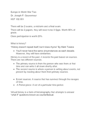 HST 102-001 History Europe WW2 1945-end - Europe in World War Two Dr ...