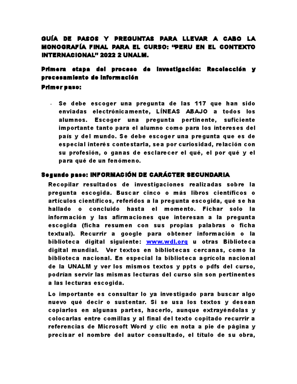 GUÍA DE Pasos PARA Llevar A CABO LA Monografía Final PARA EL Curso PCI ...