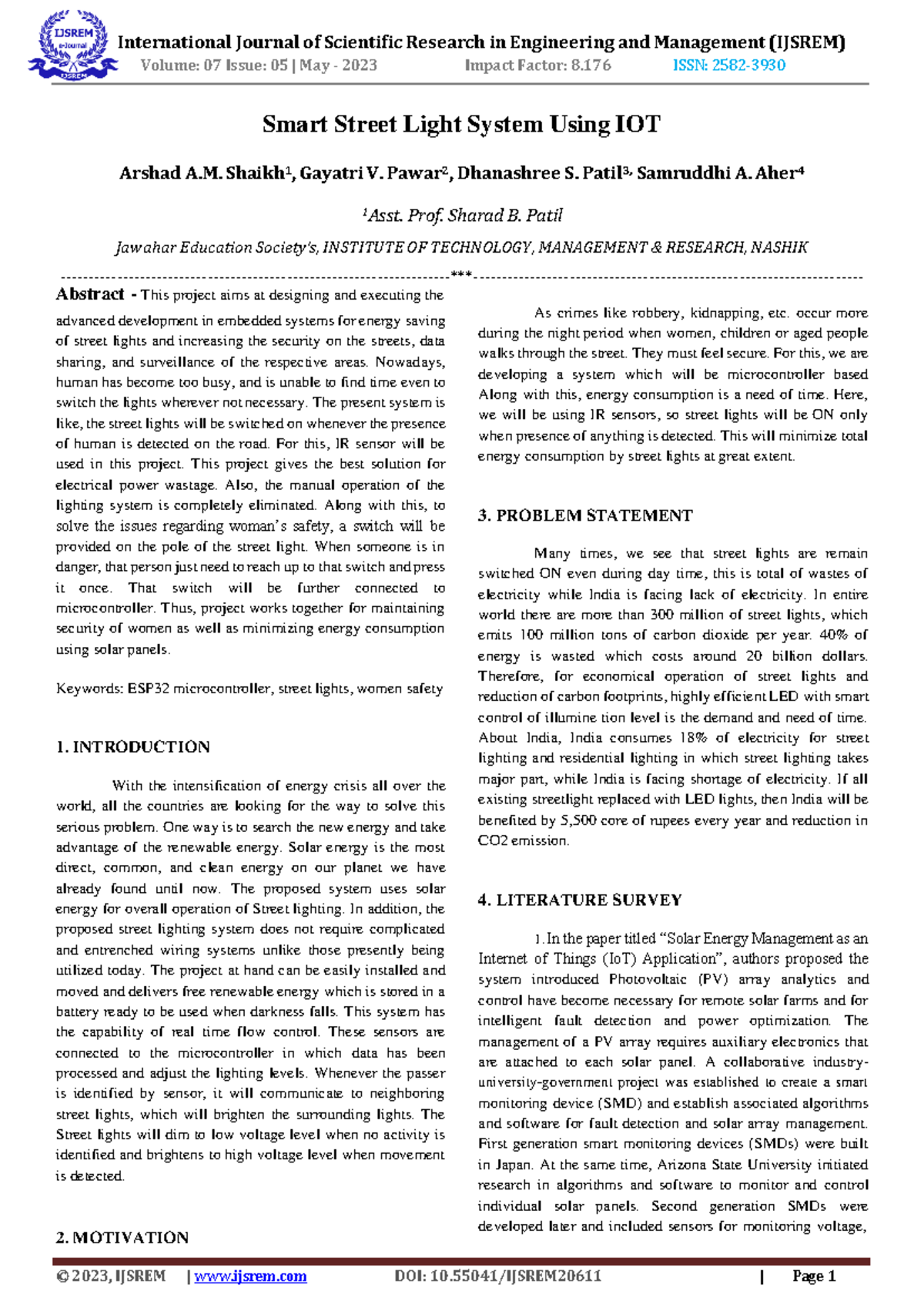 Smart Street Light System Using IOT - Volume: 07 Issue: 05 | May - 2023 ...