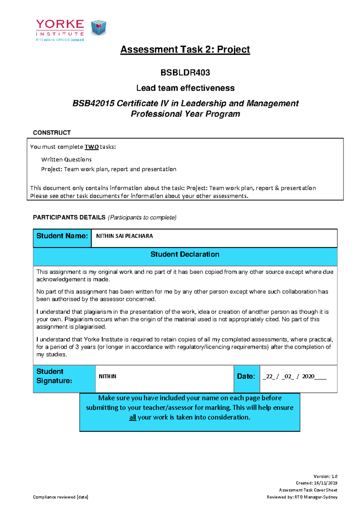 Assessment 2 - assignements - Version: 1. Created: 16/11/ Assessment ...