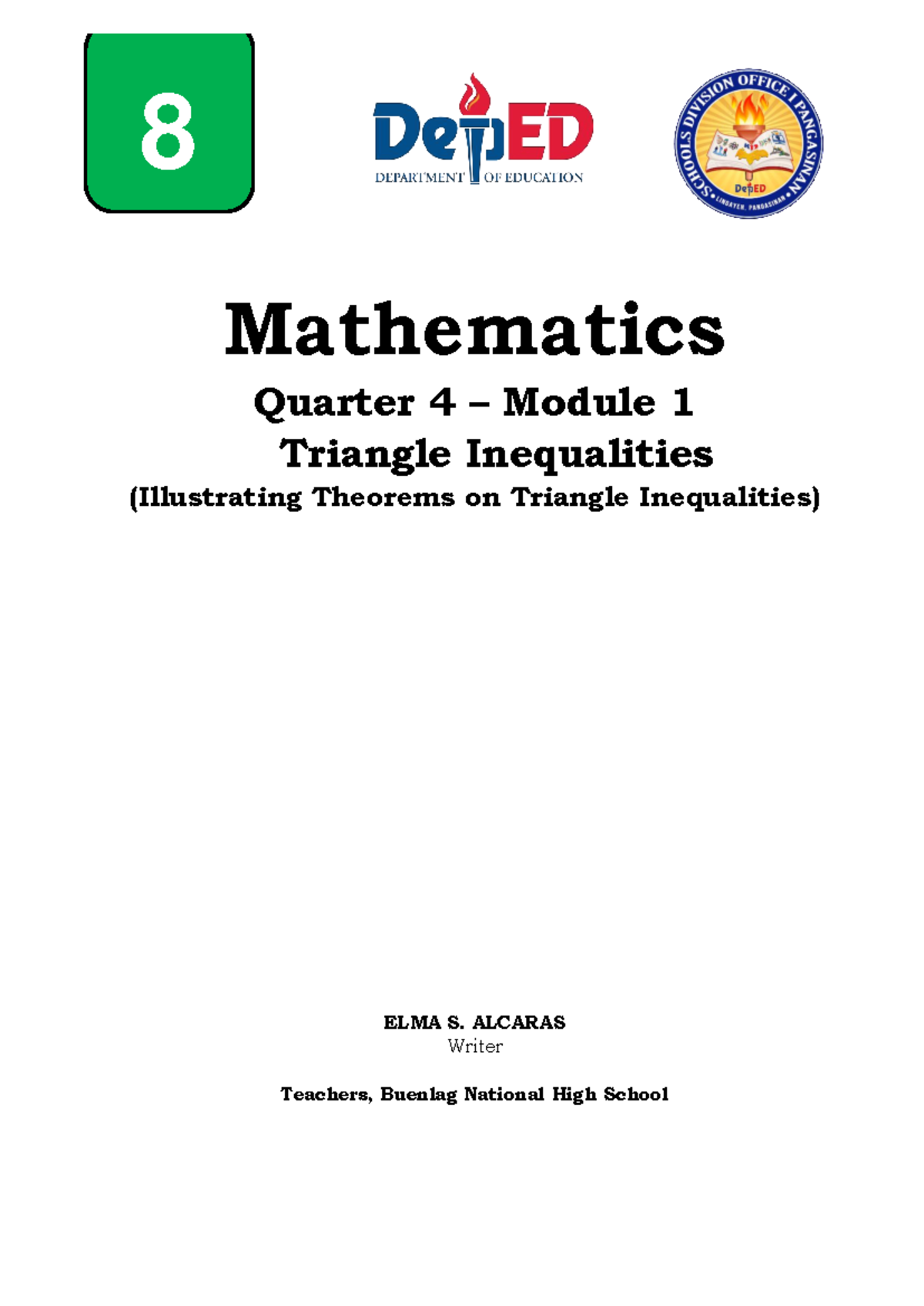 Math8-Quarter 4-Module 1 - 8 Mathematics Quarter 4 – Module 1 Triangle ...