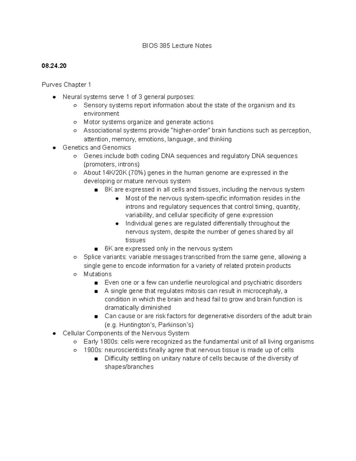 BIOS 385 August-September Notes - BIOS 385 Lecture Notes 08. Purves ...