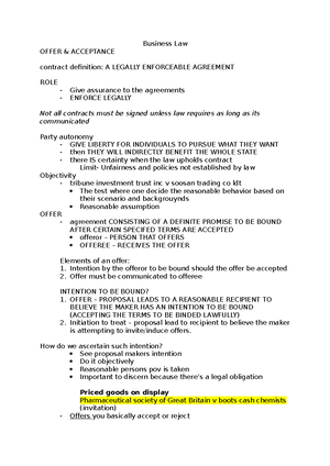 BL Case Summary - Offer Definition of an Offer An offer is an ...