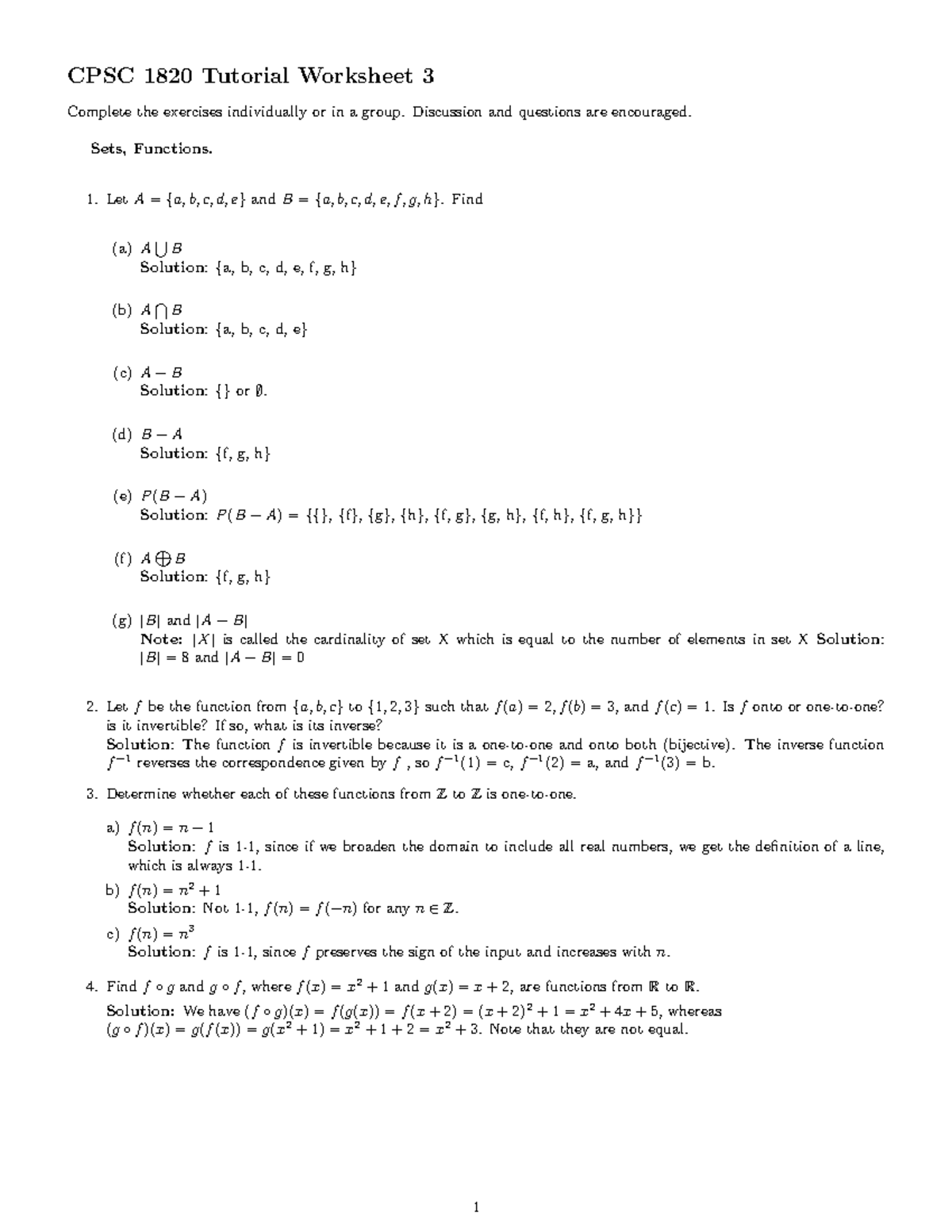 Worksheet 3 - Questions and Answers - CPSC 1820 Tutorial Worksheet 3 ...
