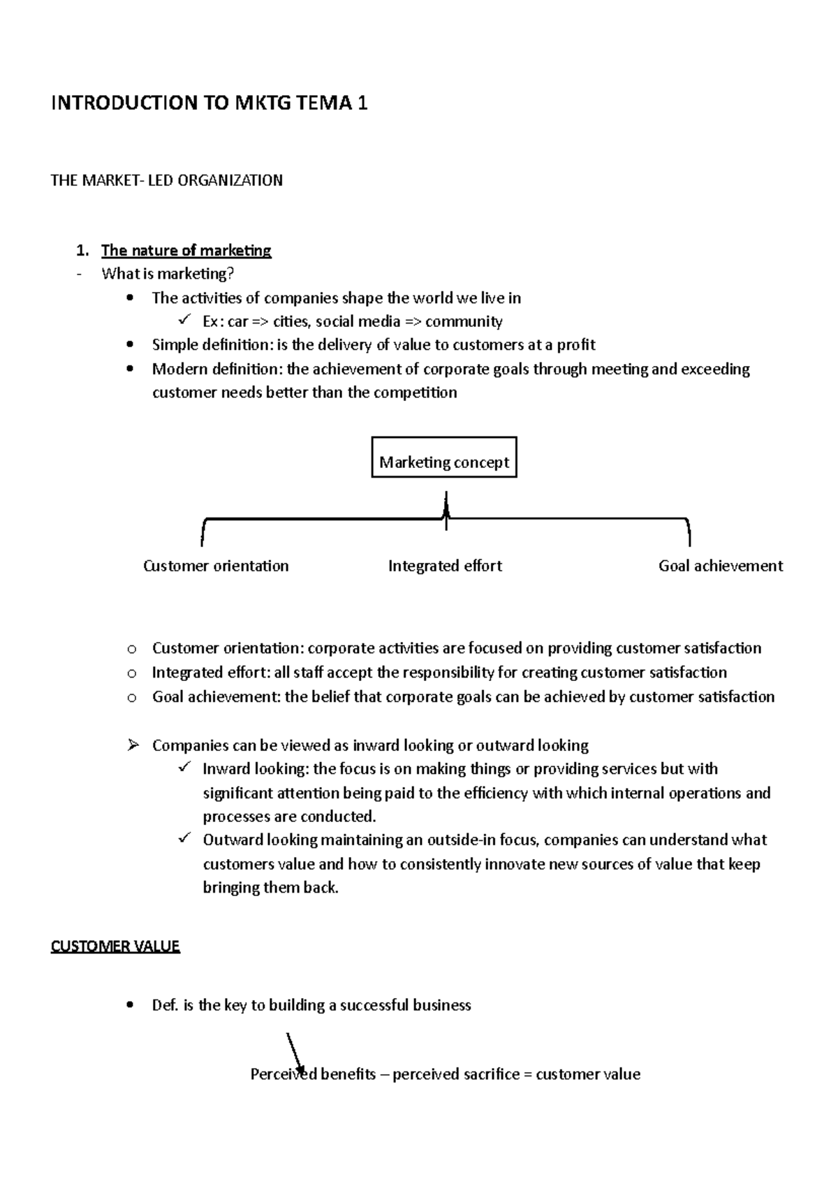 Tema 1. resumen - INTRODUCTION TO MKTG TEMA 1 THE MARKET- LED ...