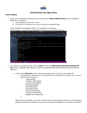 Module Two Lab DAD220 - DAD 220 Module Two Lab Template des Create and Describe Database Tables ...