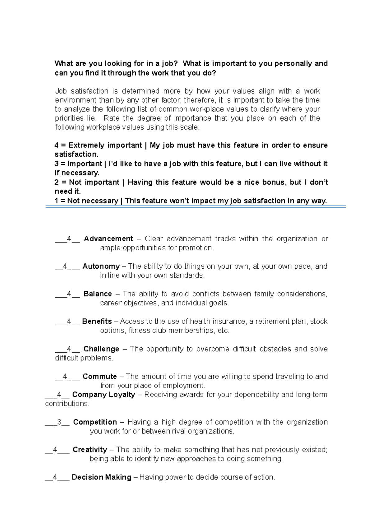 Short quiz about job - What are you looking for in a job? What is ...