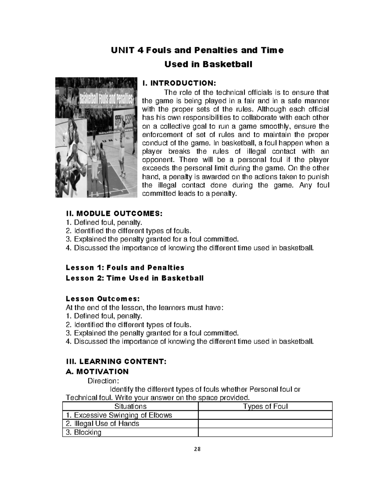Module-4 - ,,,,,,,,,,,,,,,,, - UNIT 4 Fouls and Penalties and Time Used ...