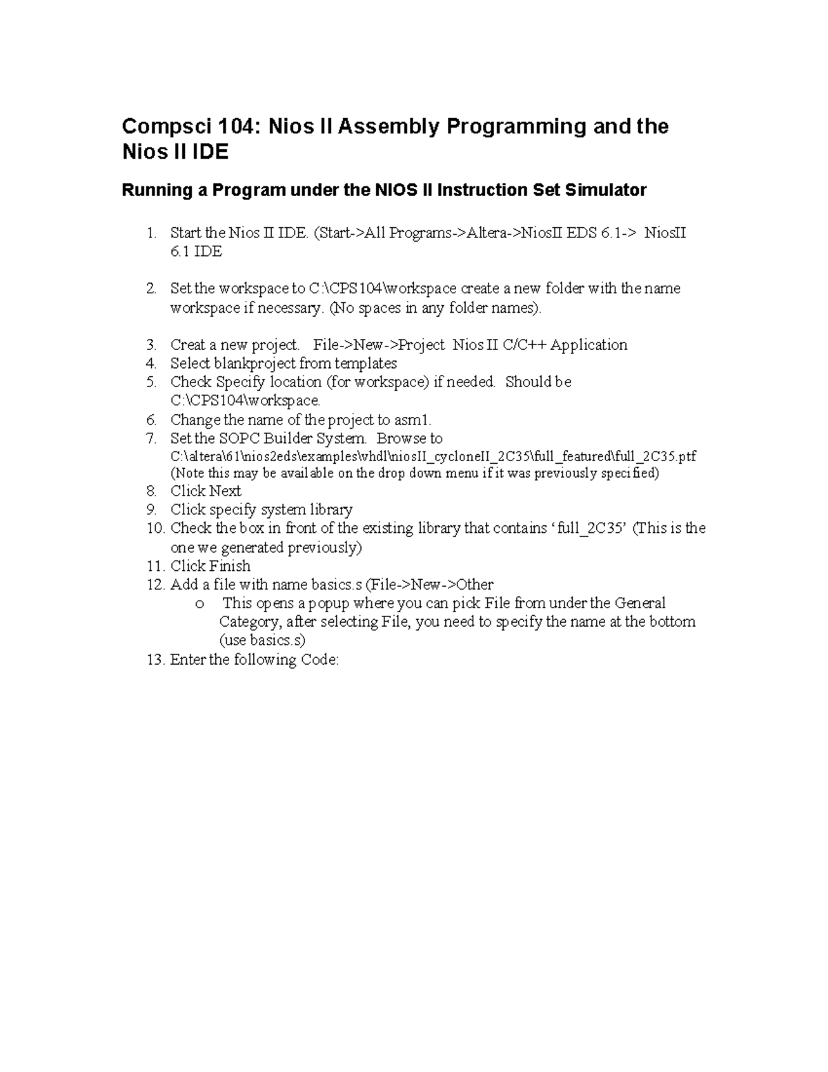 Tutorial Work 1 Assembly Programming Running A Program Under The Nios Ii Instruction Set