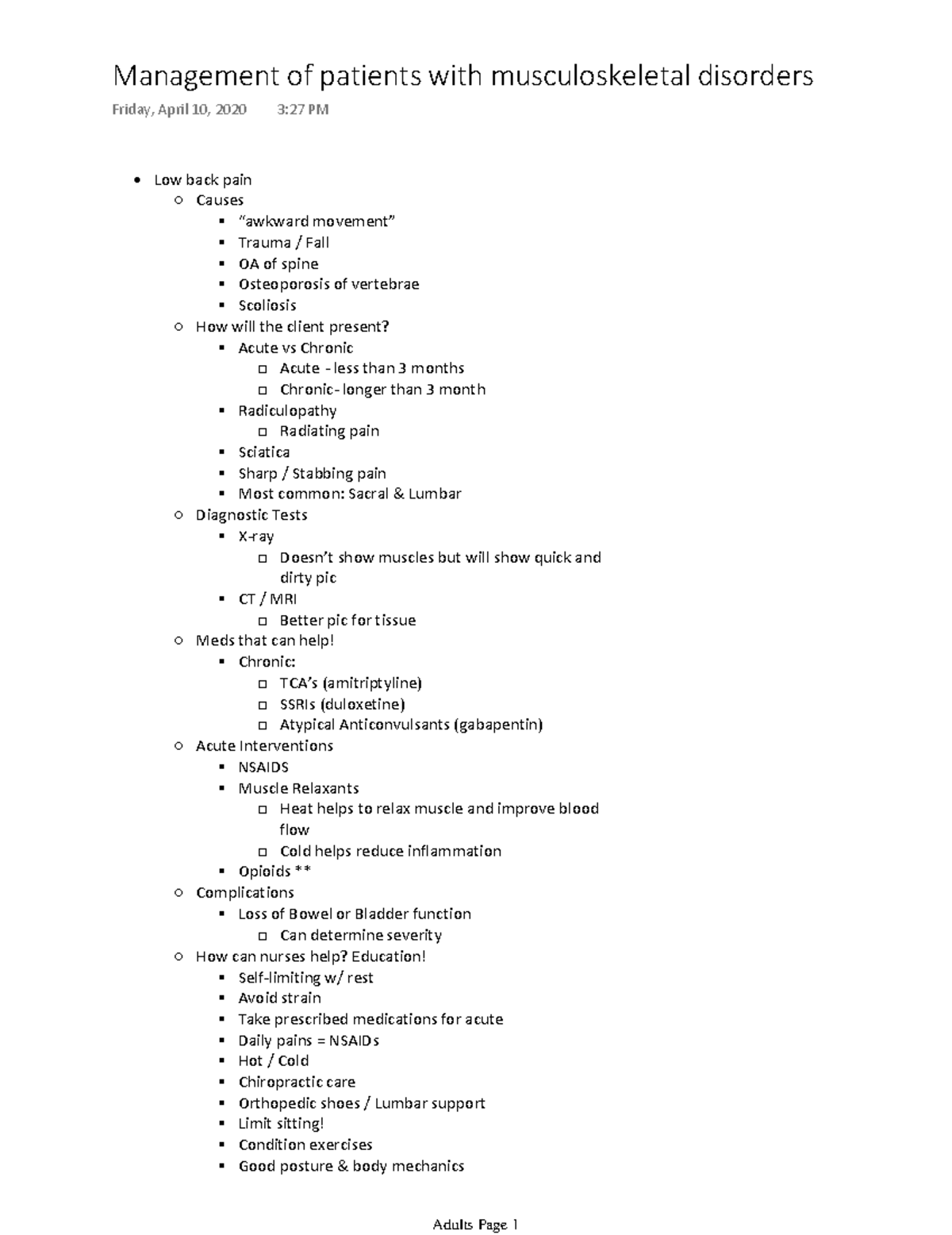 Management of patients with musculoskeletal disorders - Low back pain ...