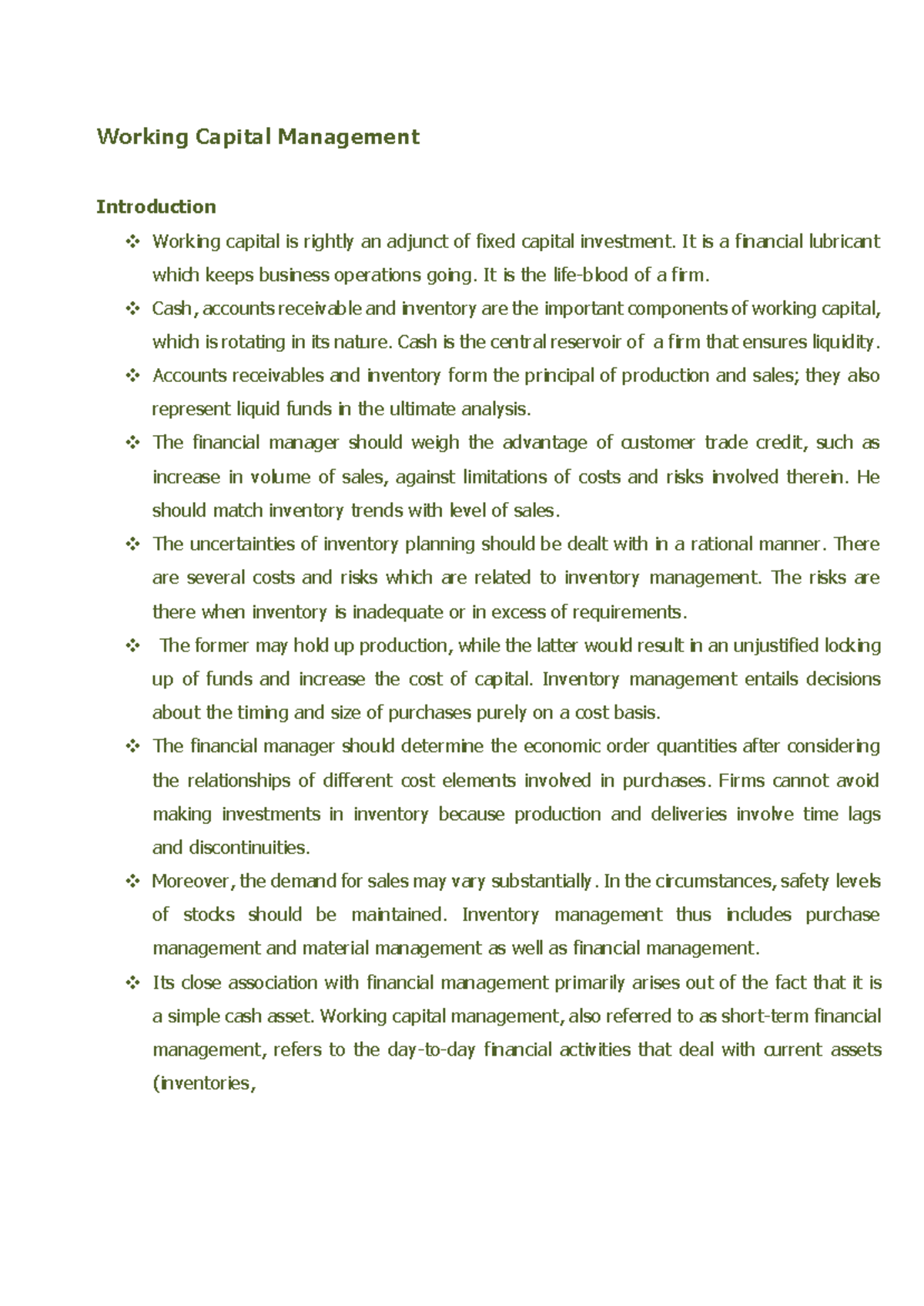 Fm unit4 for students - hhkdfvmfkmvk - Working Capital Management ...