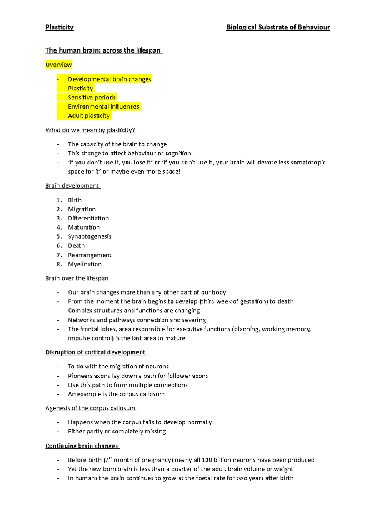 Biological - plasticity - The human brain: across the lifespan Overview ...
