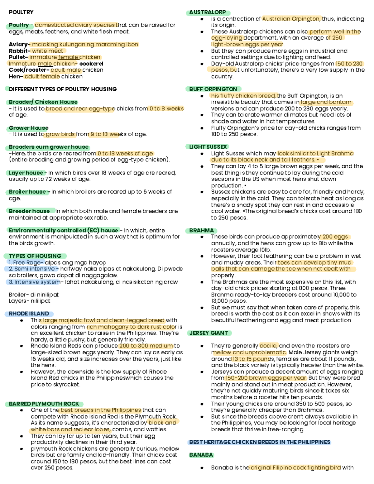 AGRI 2- Midterm Reviewer (1) - POULTRY Poultry - domesticated aviary ...