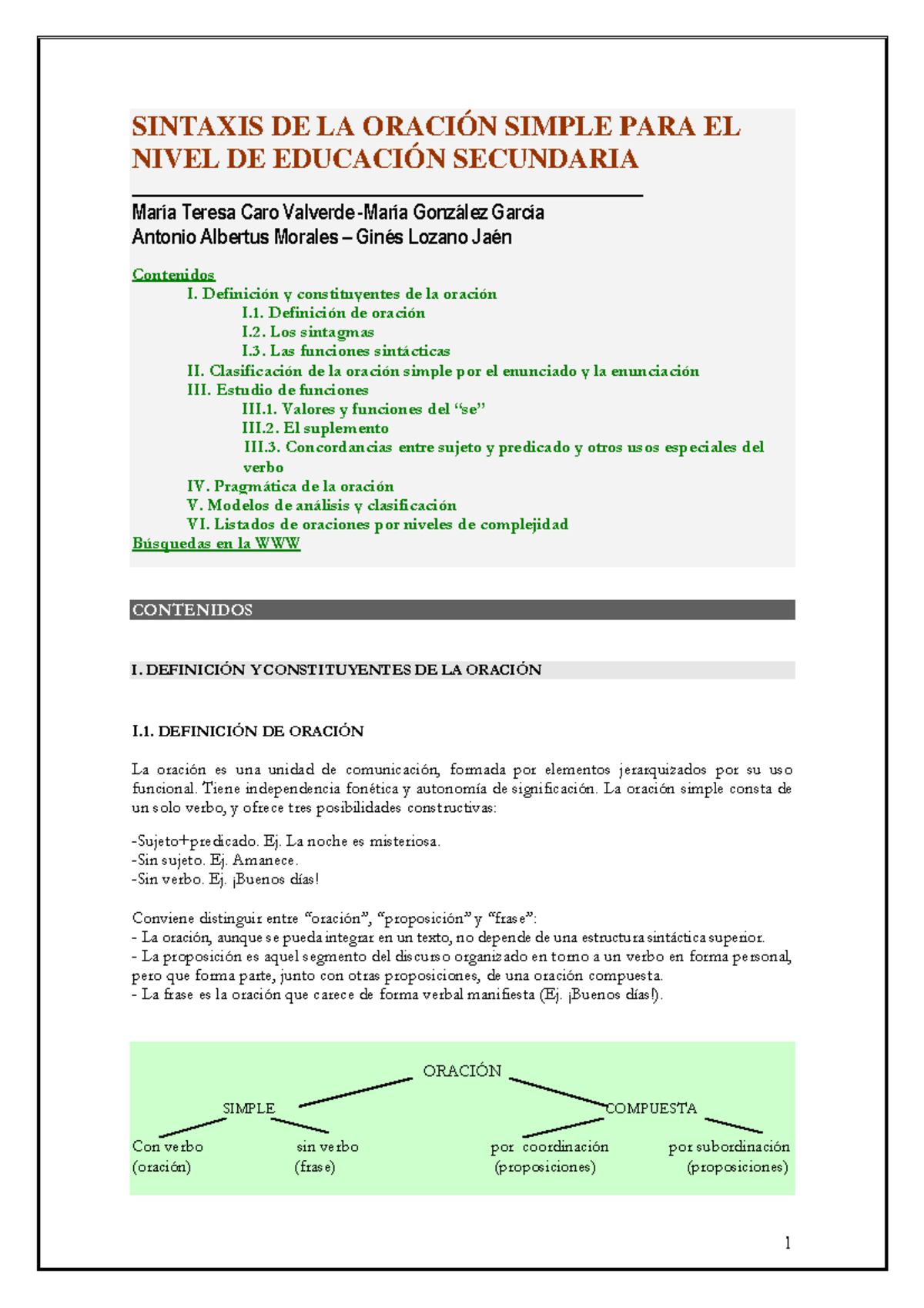 Sintaxis de la oración simple para E. Secundaria - SINTAXIS DE LA ...