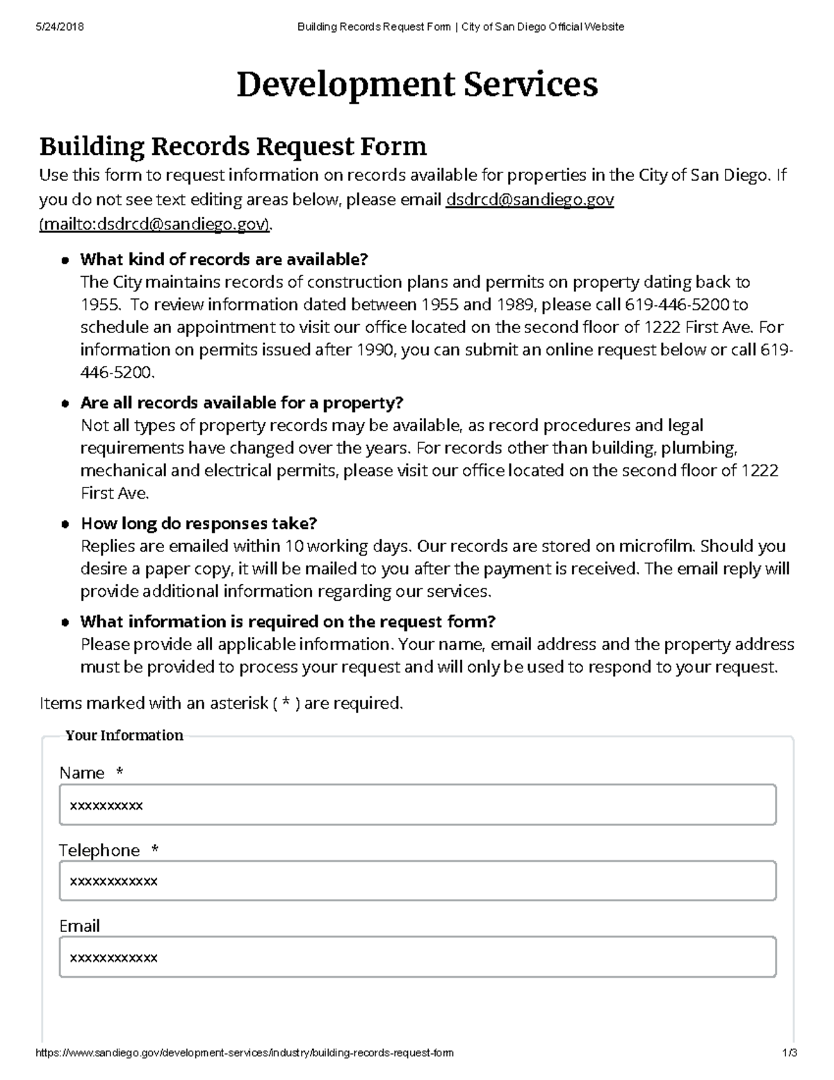 Building Records Request Form City of San Diego Official Website - If ...