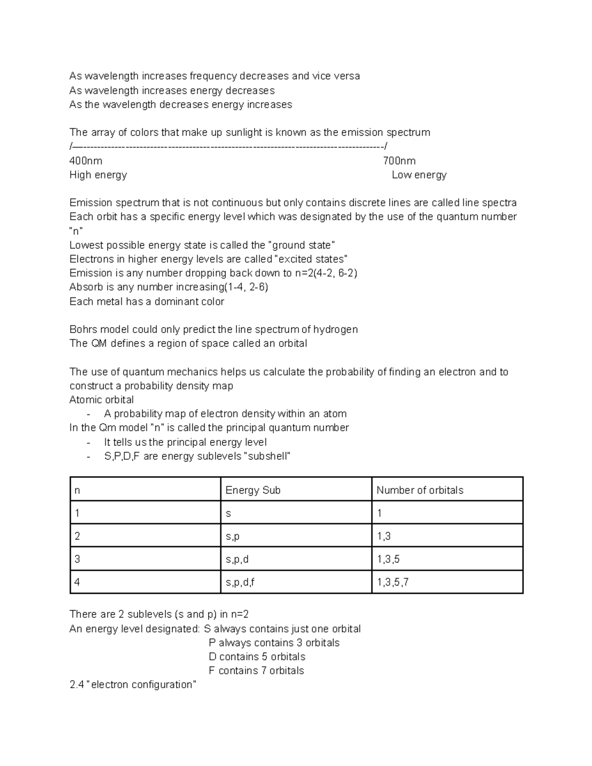 Chapter 2 Chem 101 - Very needed for understanding. - As wavelength ...