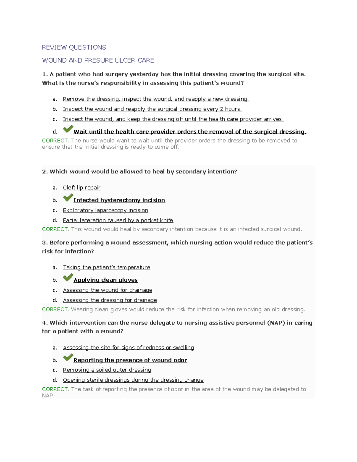 Review Questions Wound and Pressure Ulcer Care - Studocu