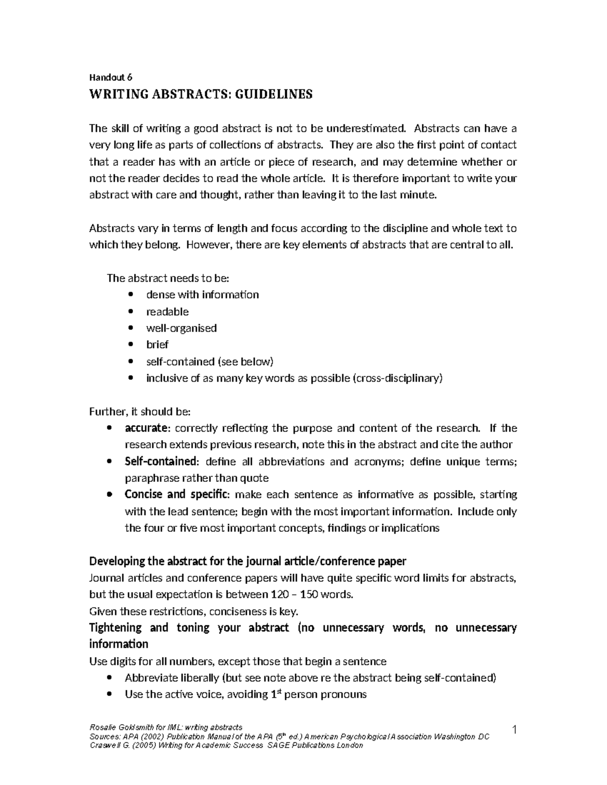 Writing abstracts guidelines - Handout 6 WRITING ABSTRACTS: GUIDELINES ...