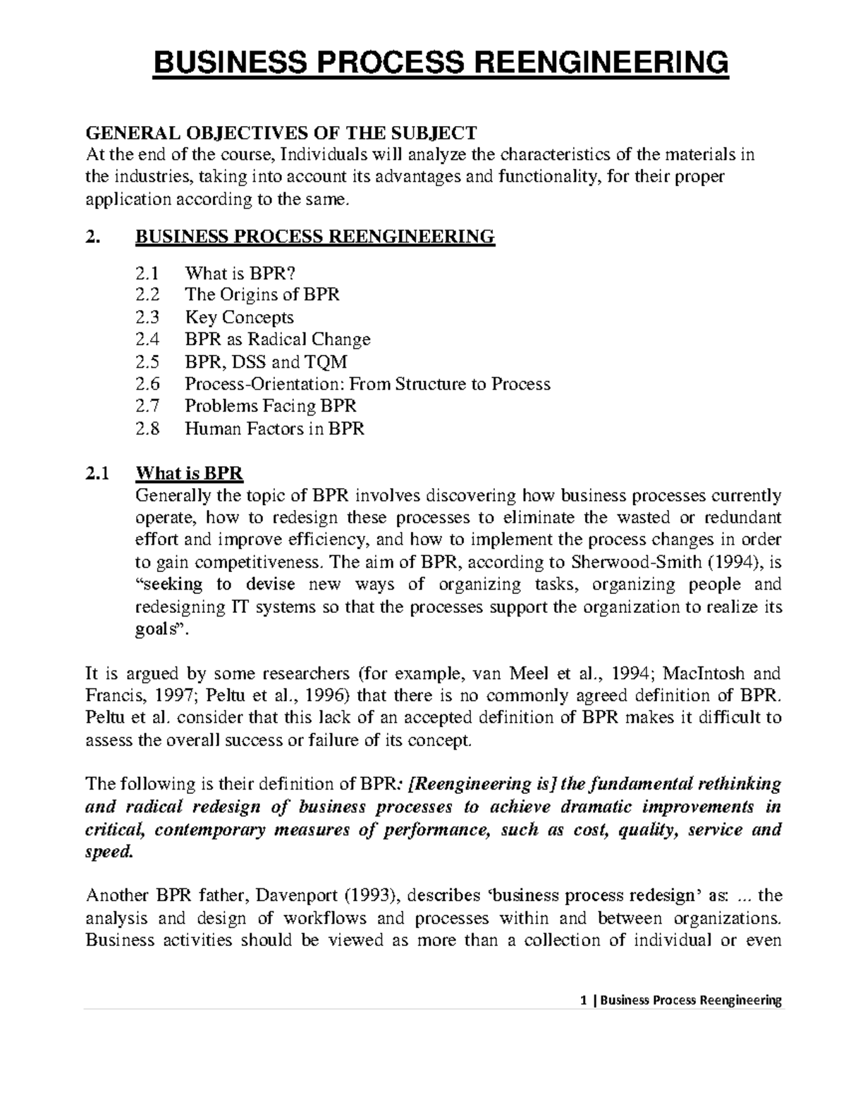 02.Business Process Reengineering - GENERAL OBJECTIVES OF THE SUBJECT ...