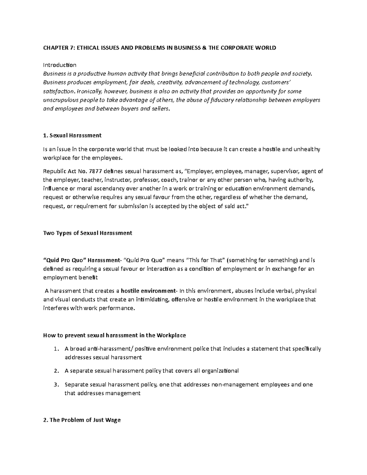 Chapter 7 A Ethical Issues AND Problems IN Business & THE Corporate ...