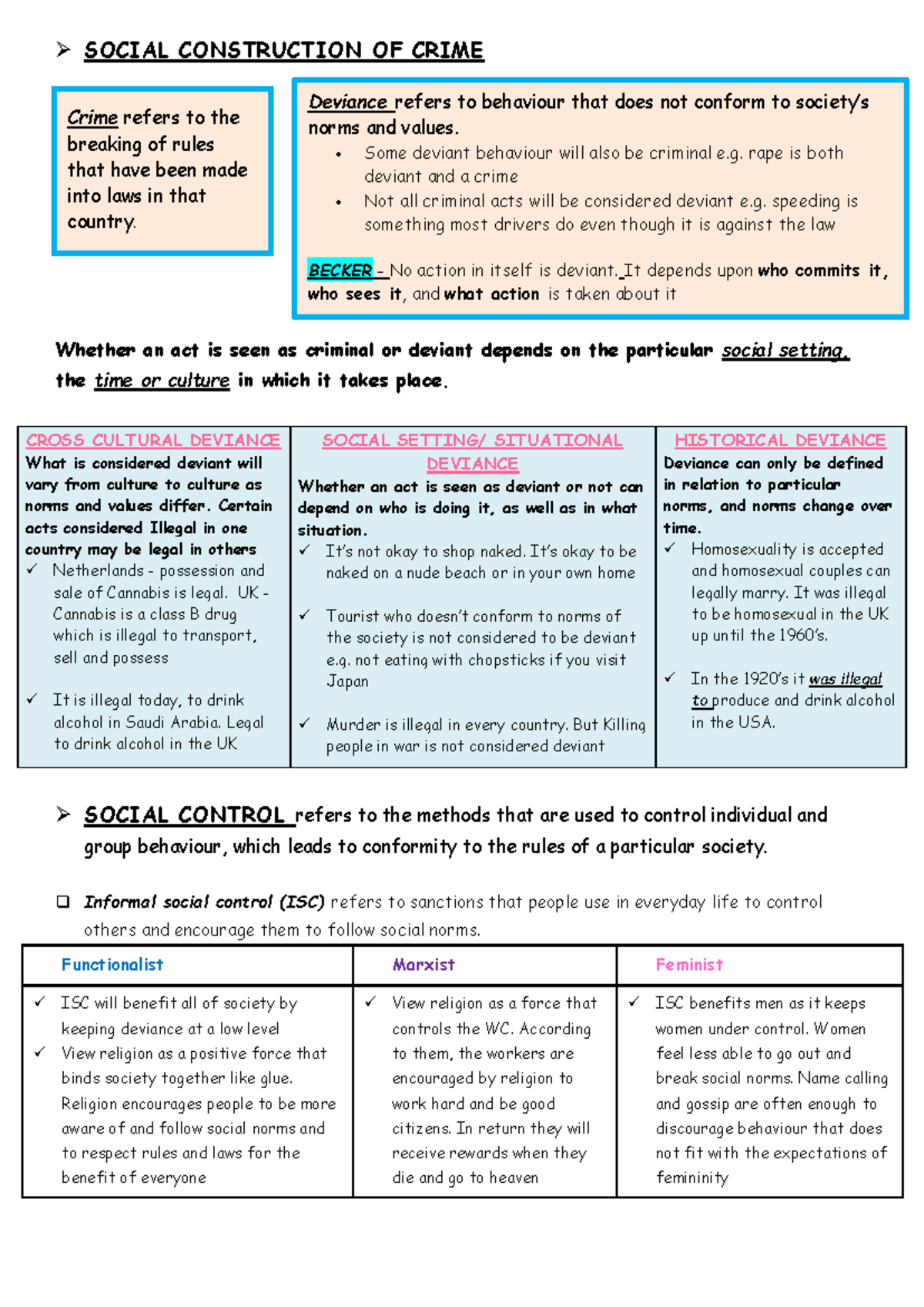 Crime Revision - SOCIAL CONSTRUCTION OF CRIME Whether an act is seen as ...