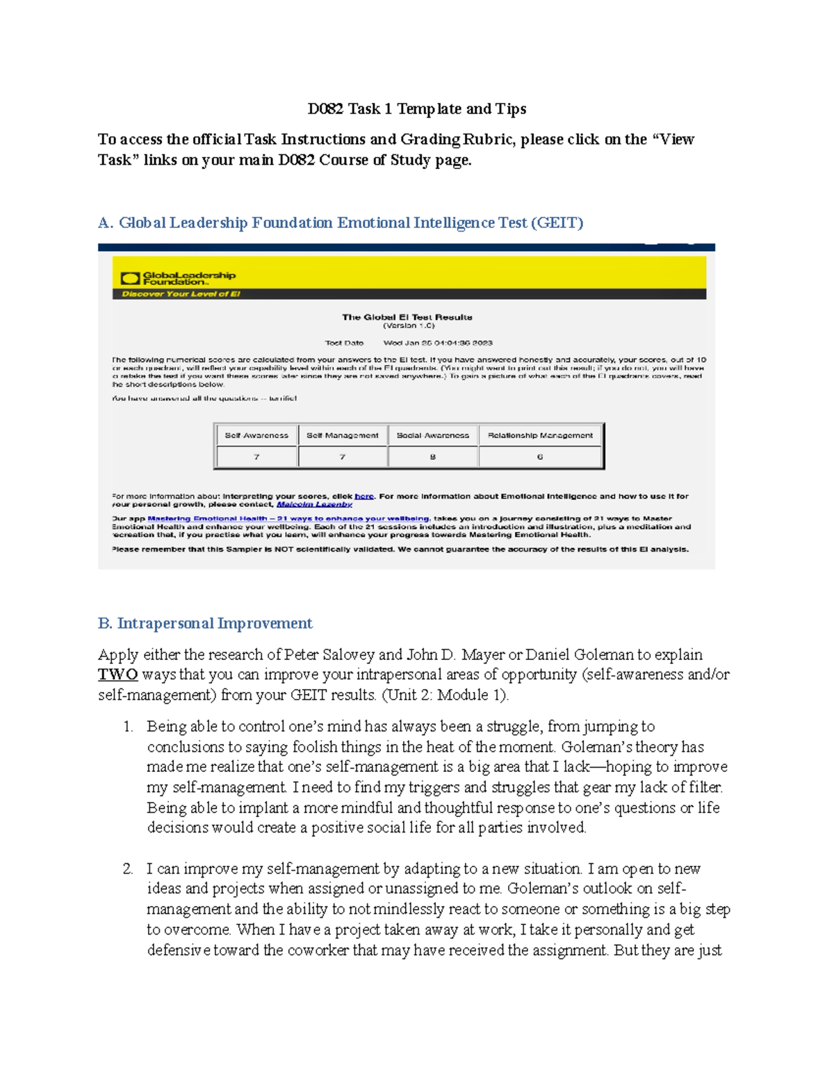 D082 Task 1 Evaluation approved. - D082 Task 1 Template and Tips To access the official Task ...