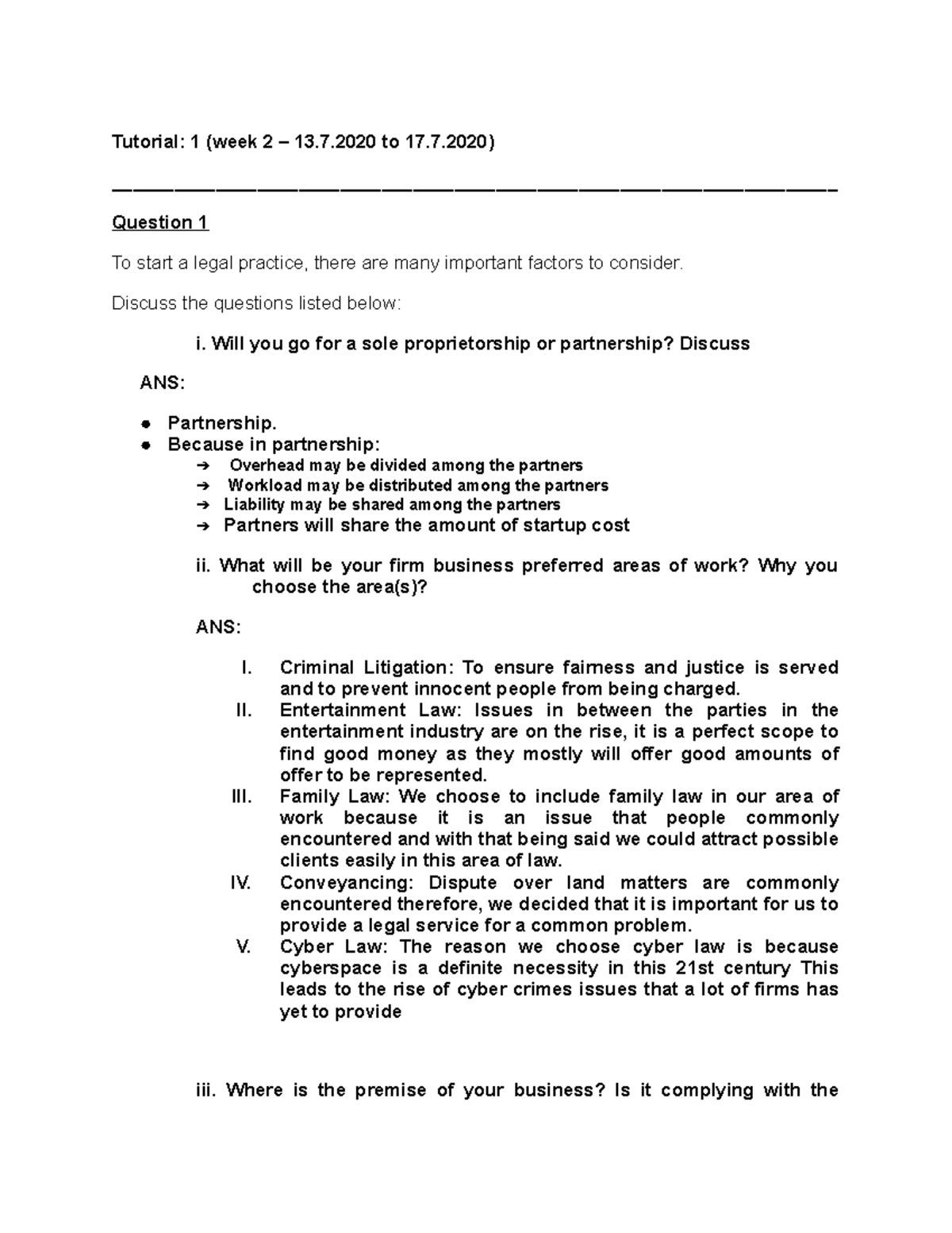 PP tuto week 2 - Tutorial: 1 (week 2 – 13.7 to 17.7) Question 1 To ...