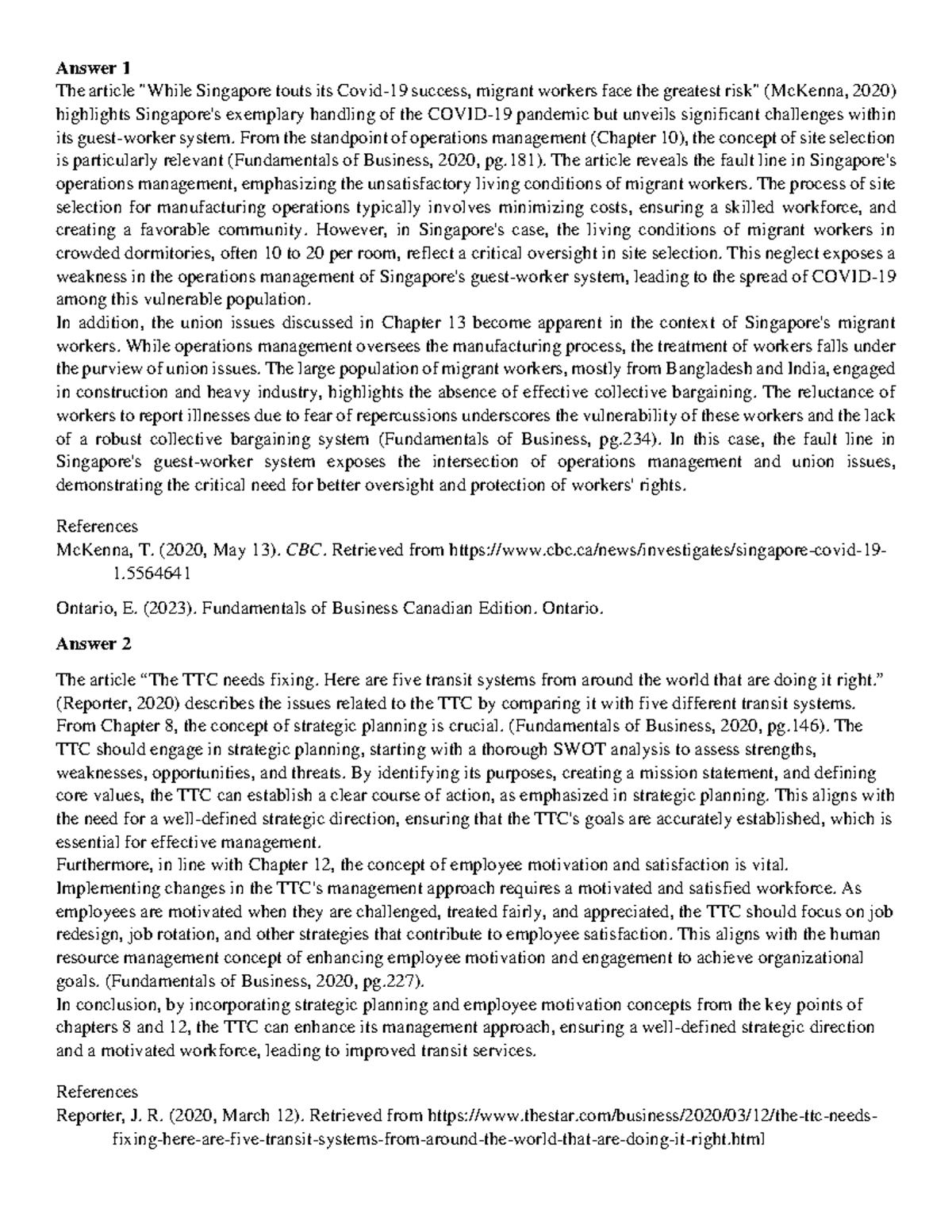 BUSN119 Final Test essay Case Study Part 2 - Answer 1 The article ...
