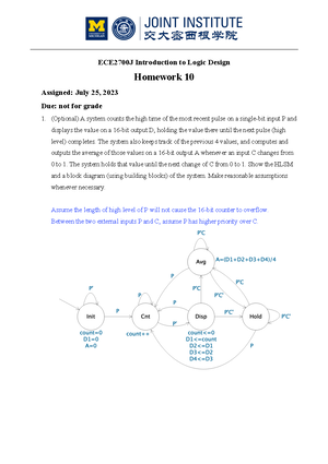 HW8 Solutions Fa23 - solution - ECE 270 0J Introduction to Logic Design Homework 8 Assigned ...