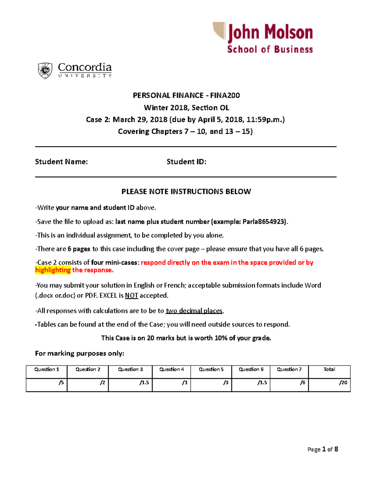 Case study 2 - personal finance - PERSONAL FINANCE - FINA Winter 2018 ...