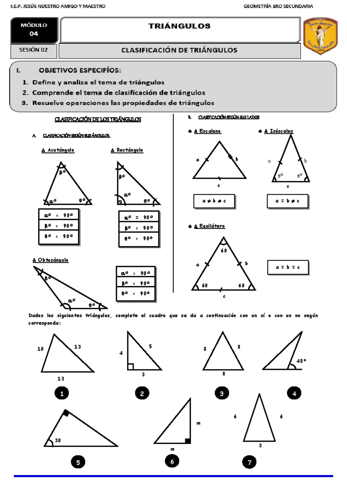 Módulo 4 Sesión 2 DE Geometría - CLASIFICACIÓN DE LOS TRIÁNGULOS A. CLASIFICACIÓN SEGÚN SUS ...