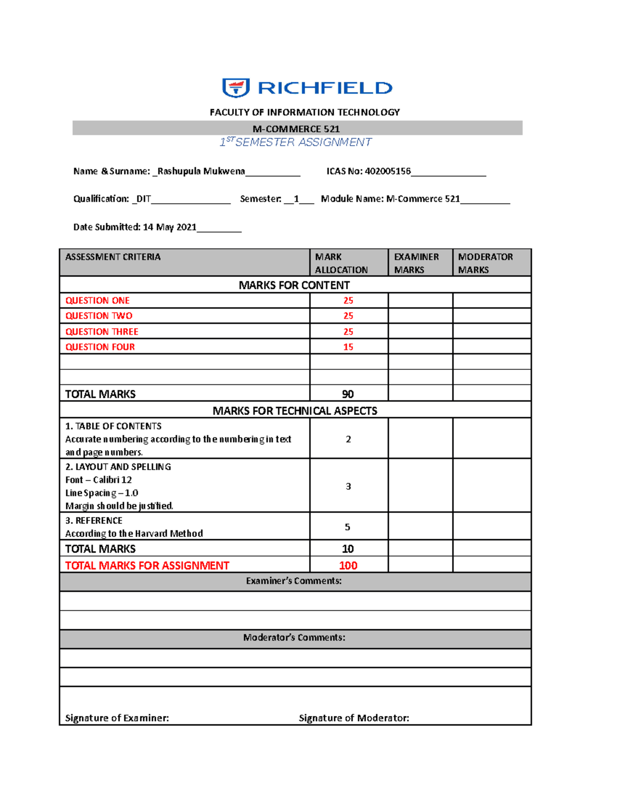 Document - FACULTY OF INFORMATION TECHNOLOGY M-COMMERCE 521 1 ST SEMESTER ASSIGNMENT Name ...